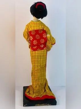 Art | Vintage 196s Japanese Geisha Doll Yellow Plaid Kimono Red Obi ...